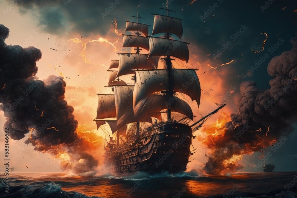 Ships on Fire in Medieval Battleships, Pirate ships destroyed in cannon ...