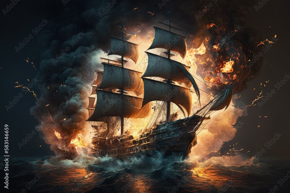 Ships on Fire in Medieval Battleships, Pirate ships destroyed in cannon ...