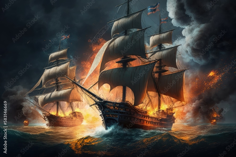 Ships on Fire in Medieval Battleships, Pirate ships destroyed in cannon ...