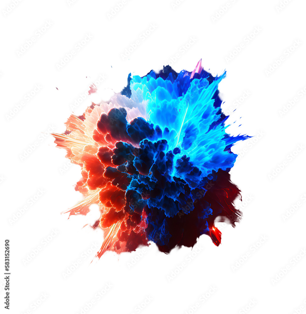 Explosion with blue and red smoke isolated on white background.Png file ...