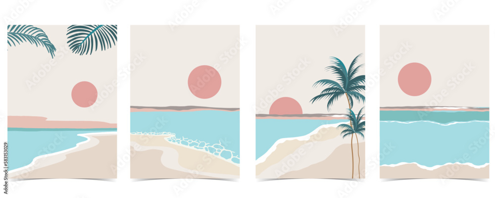Beach background with sun,sea and sky in the daytime with pastel color ...