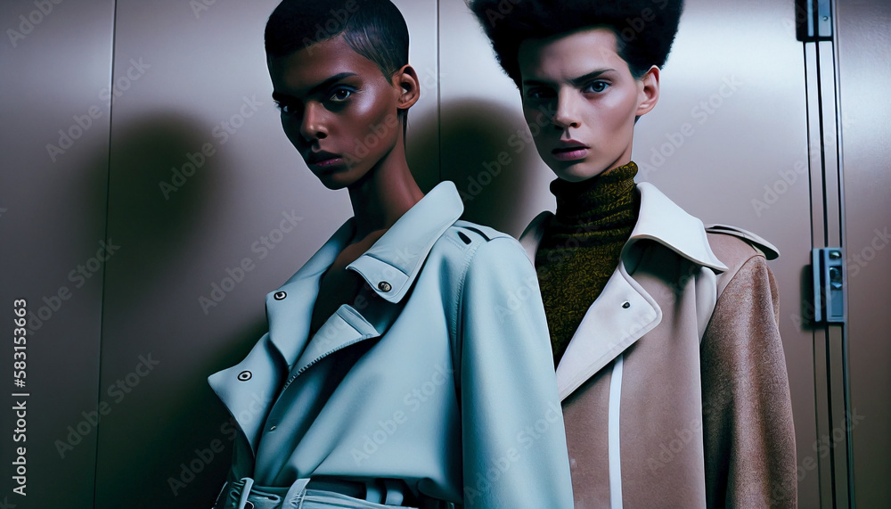 Genderfluid models with amazing looks. Couple of androgynous girls ...