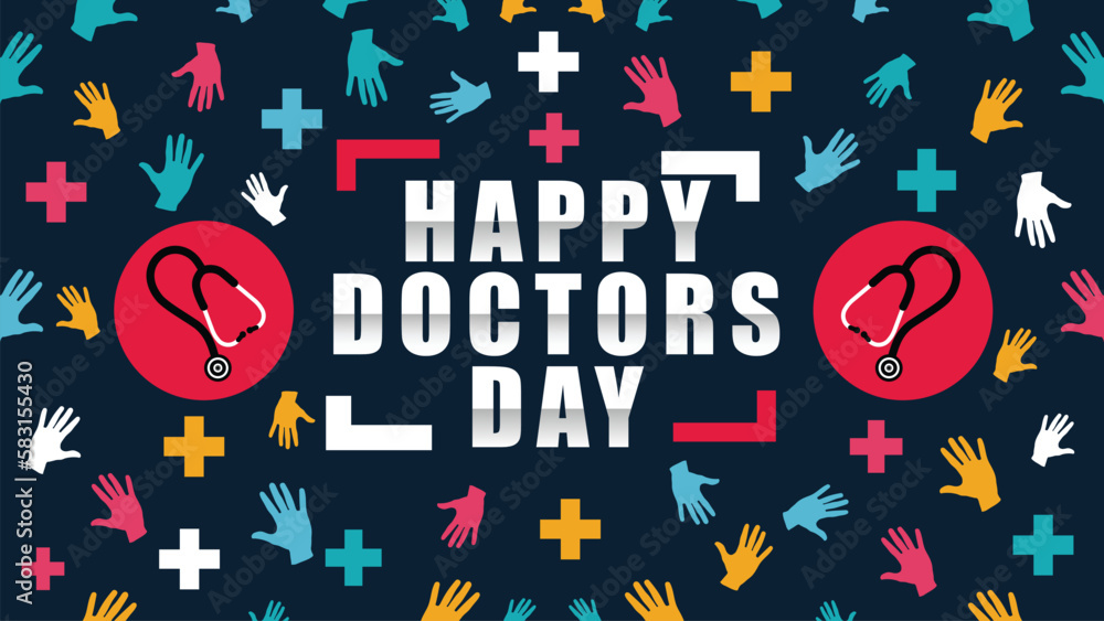 Happy Doctors day vector banner design background with stethoscope icon ...