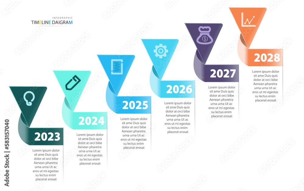 Modern timeline infographic template with 6 options for business ...