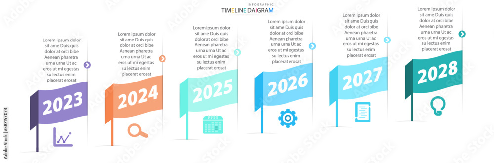 Modern timeline infographic template with 6 options for business ...