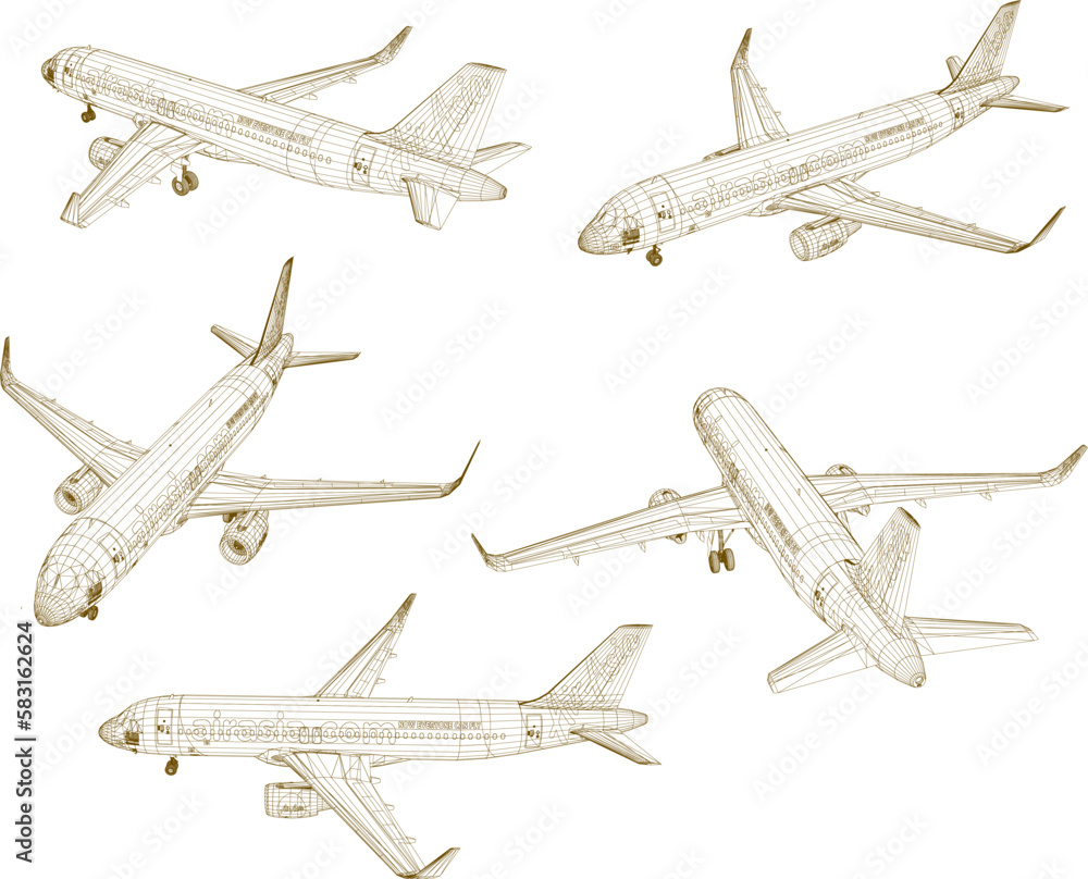 Passenger commercial airplane illustration vector sketch Stock Vector ...