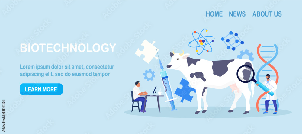 Vetor do Stock: Biology scientists doing research cow dna. Genetically ...
