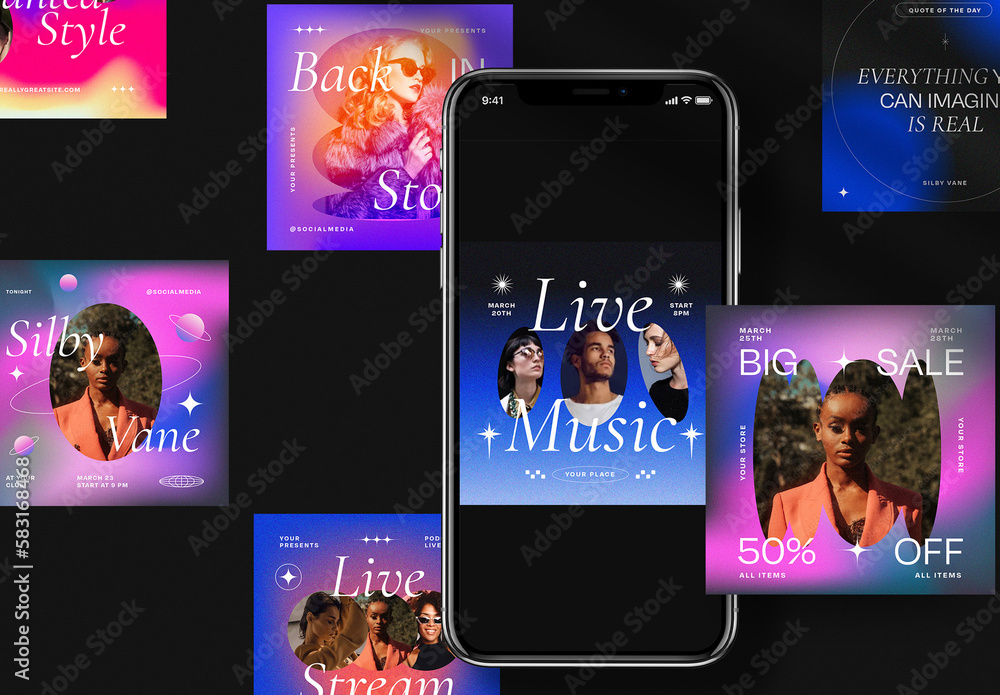 Grainy Gradient Post Layout for Instagram Stock Template | Adobe Stock