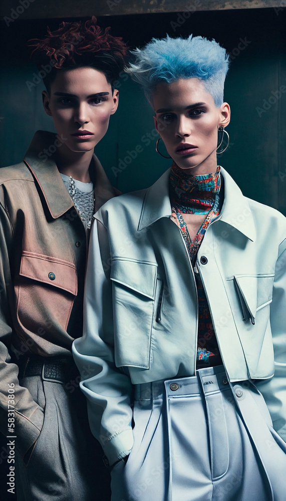 Androgynous models in a fashionable photo session. Trans and non-binary ...