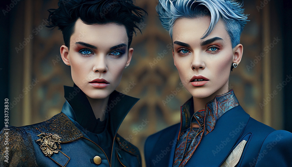Androgynous models in a fashionable photo session. Trans and non-binary ...