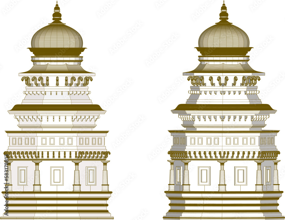 Vector sketch illustration of sacred temple where gods and goddesses ...