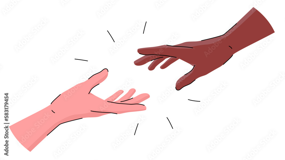 Vector illustration depicting the hands of people reaching out to each ...