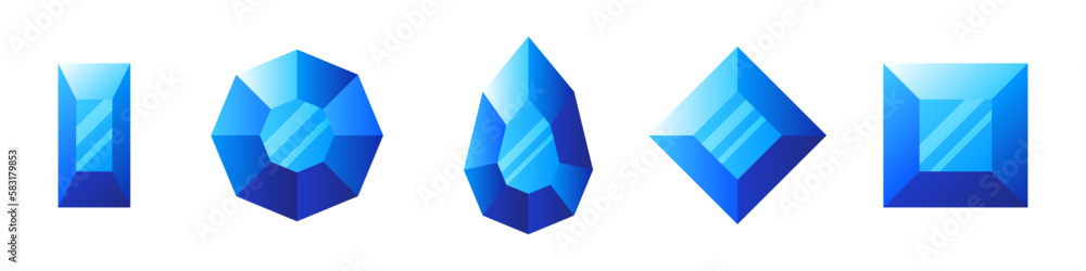 Set of 3D light blue diamonds. Isolated vector and PNG illustration on ...