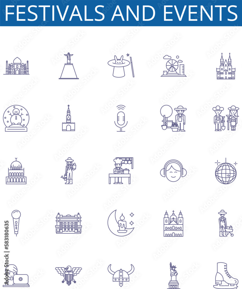 Festivals and events line icons signs set. Design collection of Parades ...