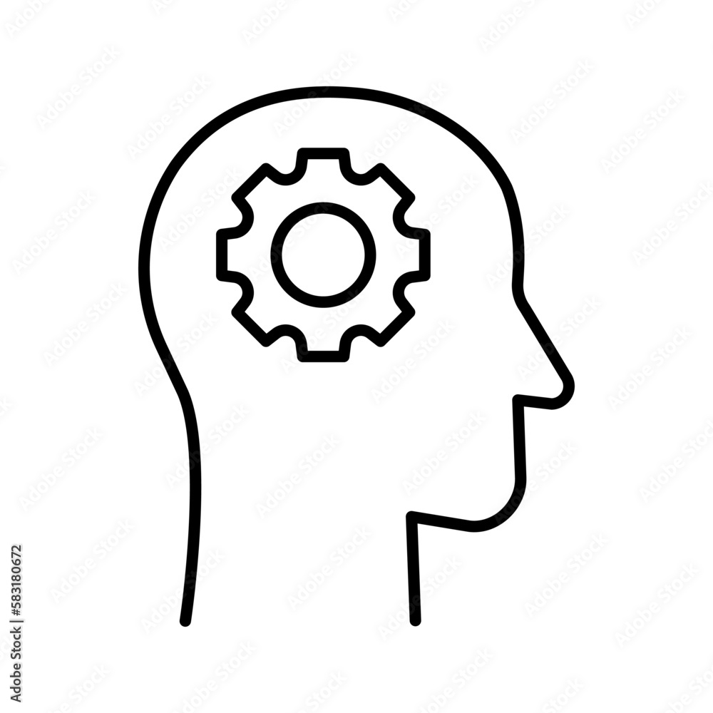 Cog wheel inside human head. Artificial intelligence. Thinking brain ...