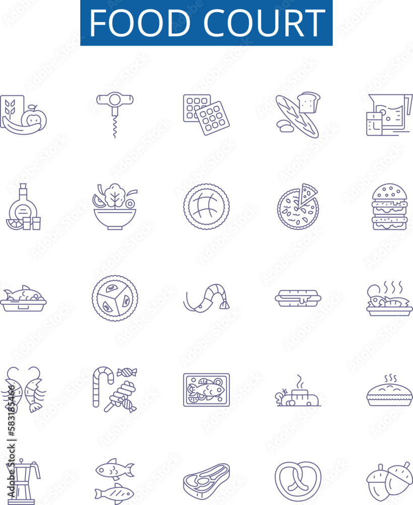 Food court line icons signs set. Design collection of Cafeteria ...