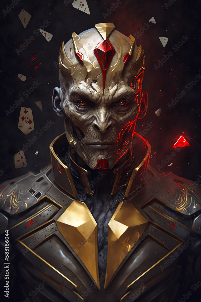 Concept art illustration of a humanoid alien poker player. Illustration ...