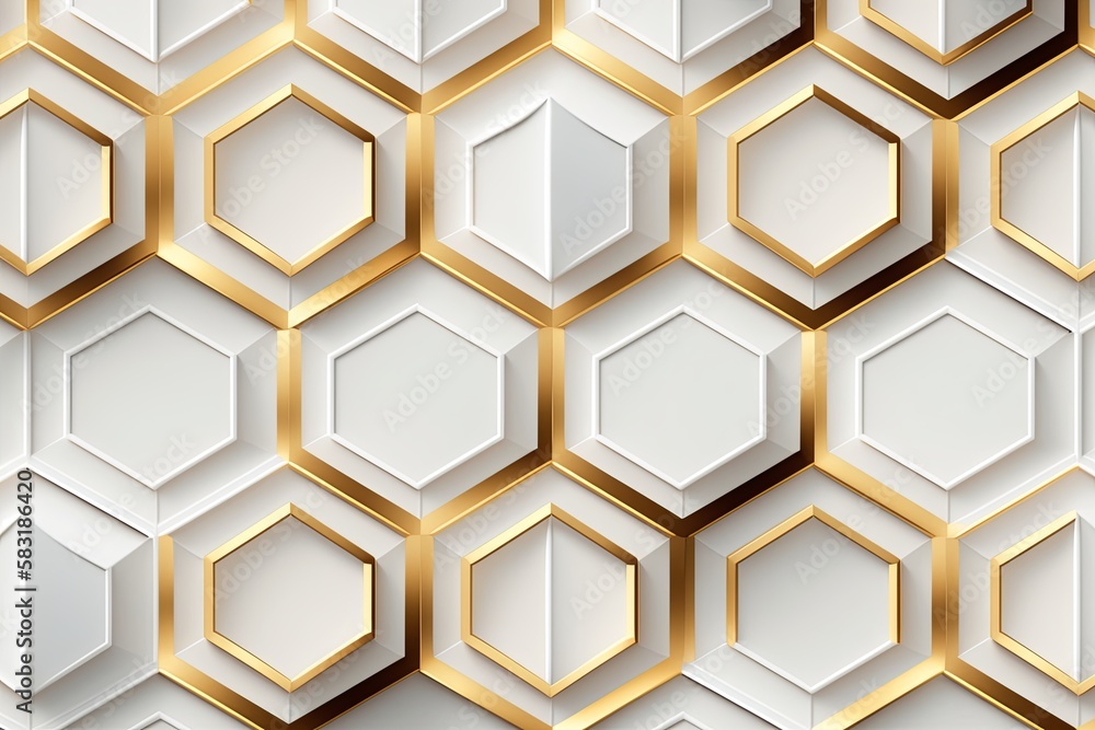 Golden and white seamless pattern hexagon geometric shape illustration ...