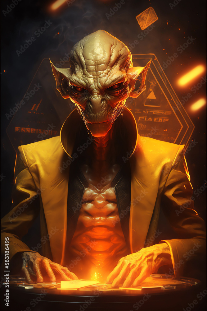 Concept art illustration of a humanoid alien poker player. Illustration ...