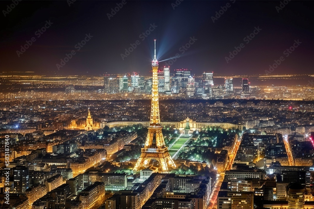 Iconic Paris Skyline at Night: Dazzling Eiffel Tower and Other ...