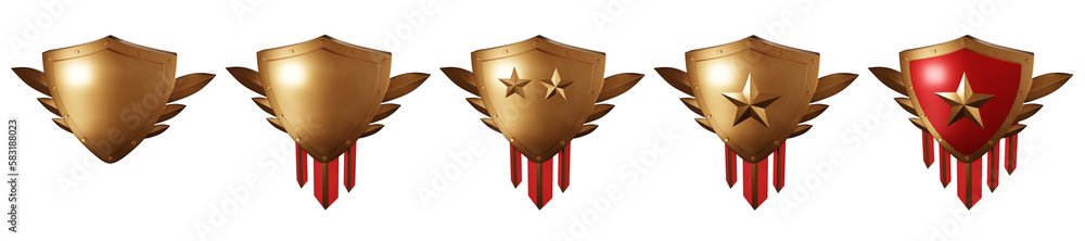 3D bronze shield set, royal award kit, realistic metal render trophy ...