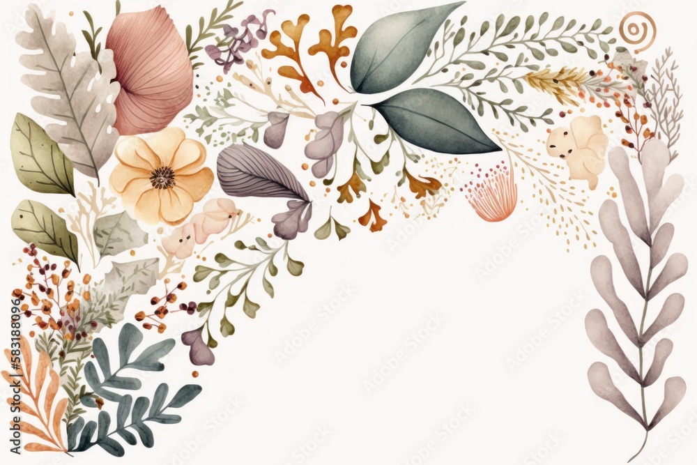 Beautiful Watercolor Floral Corner Border in Soft Color Palette on ...