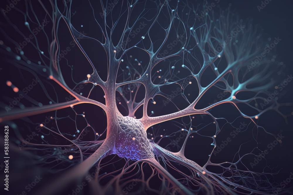 Nerve cell biology background, neuron of brain with synapses stroke ...