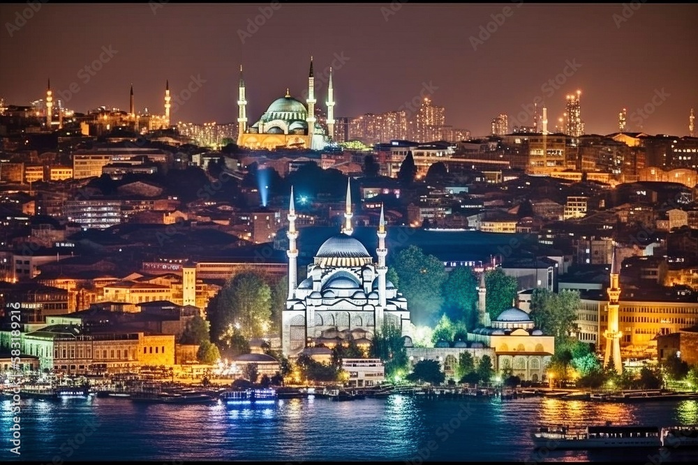 Mesmerizing Istanbul Skyline at Night: Illuminated Hagia Sophia, Blue ...