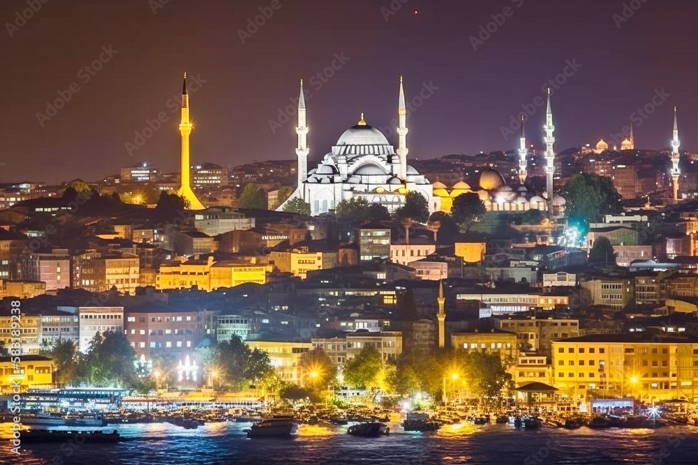 Mesmerizing Istanbul Skyline at Night: Illuminated Hagia Sophia, Blue ...
