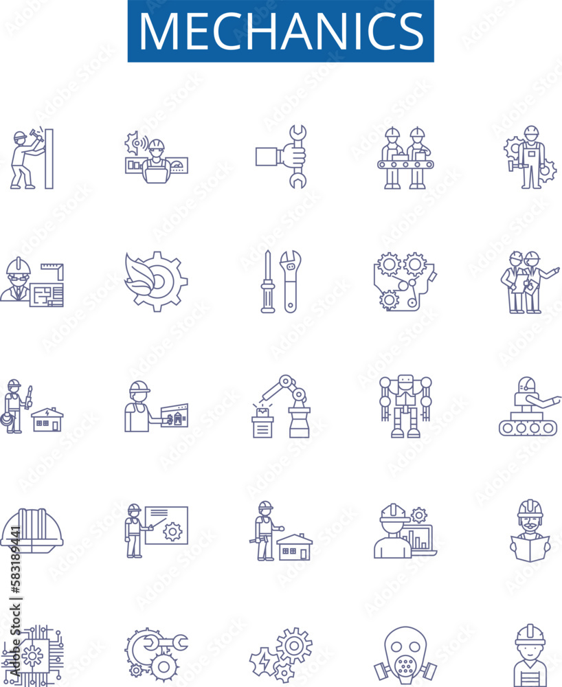 Mechanics line icons signs set. Design collection of Automotive ...