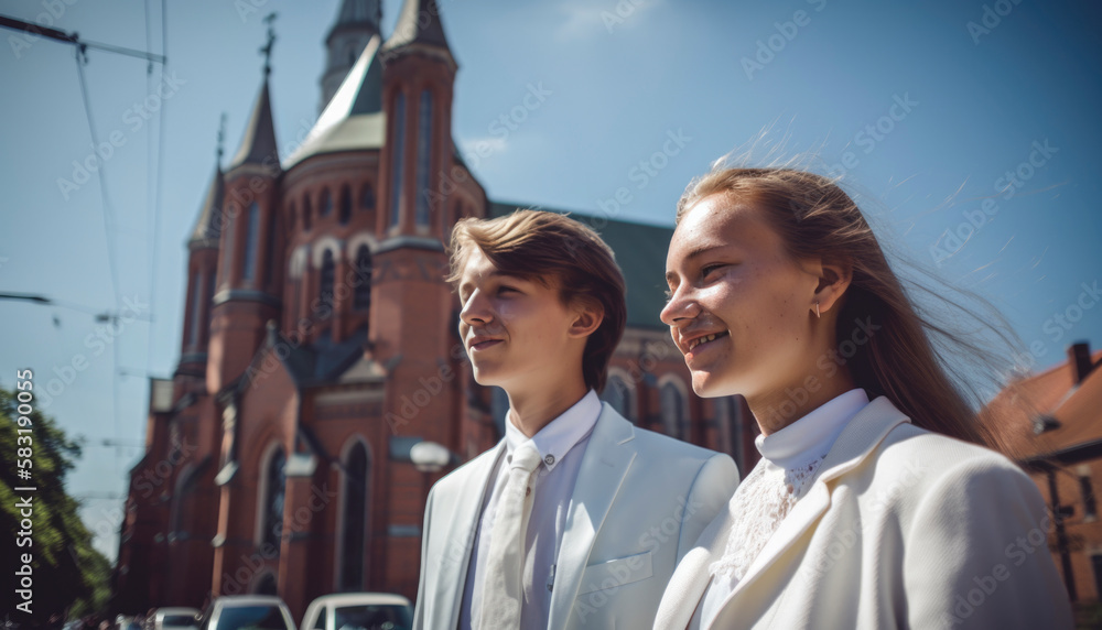 Holy church confirmation ceremony with young stylish teenager dressed ...