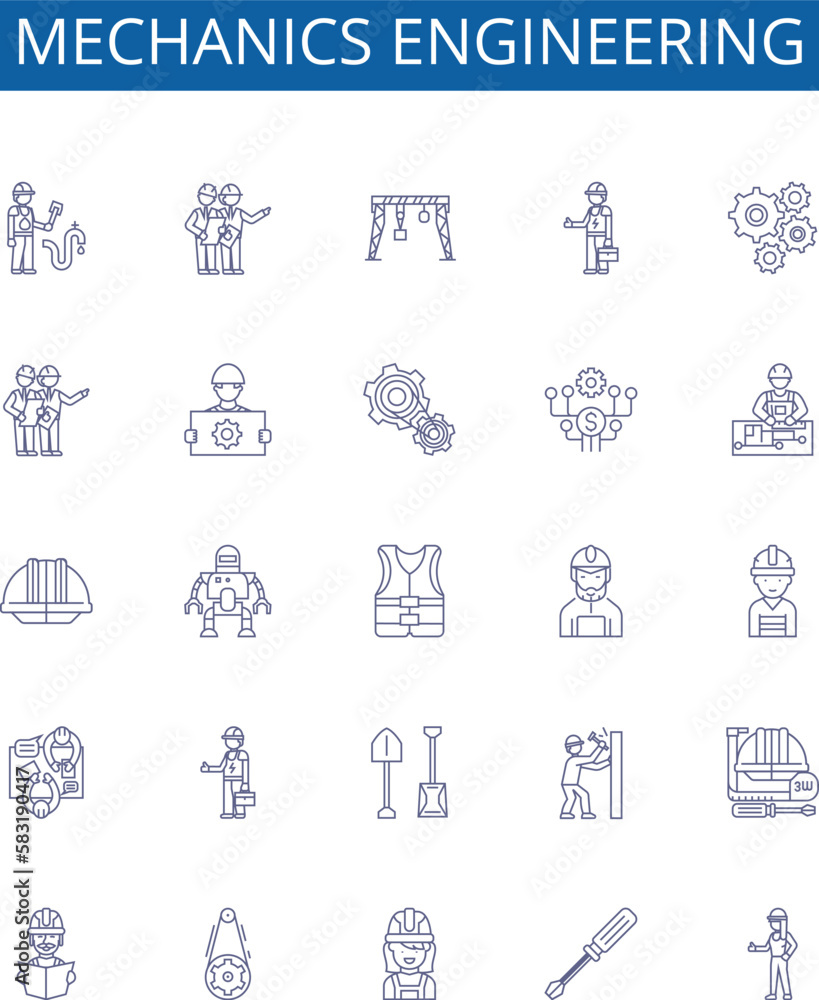 Mechanics engineering line icons signs set. Design collection of ... Mechanics engineering line icons signs set. Design collection of ...