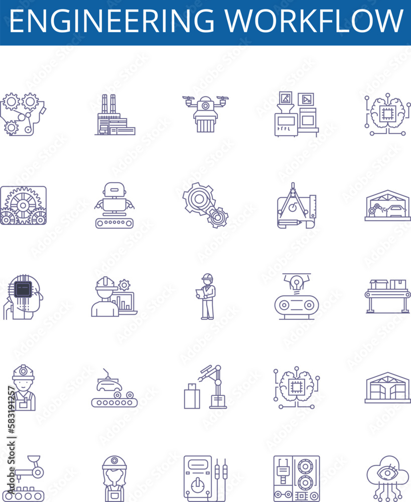 Grafika wektorowa Stock: Engineering workflow line icons signs set ...