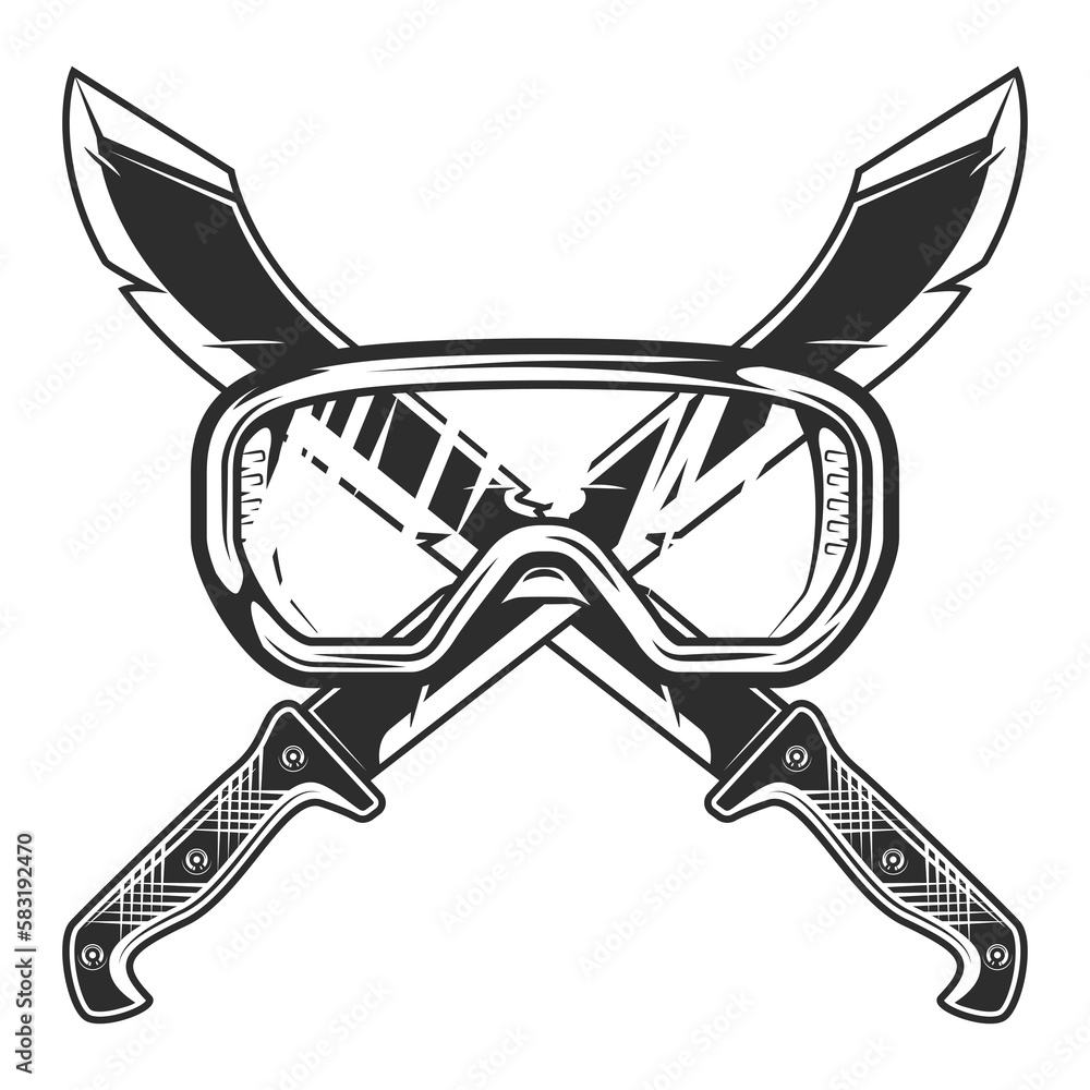 Machete with construction safety glasses icon, sharp knife melee weapon ...