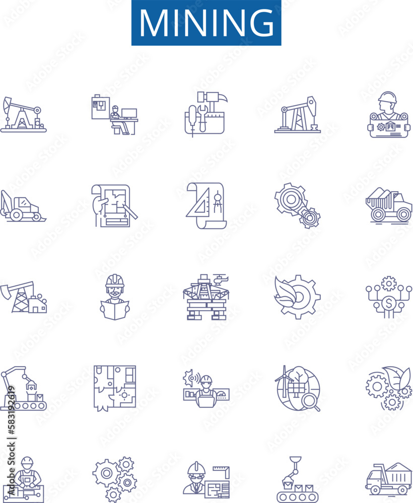 Mining line icons signs set. Design collection of Extracting, Digging ...