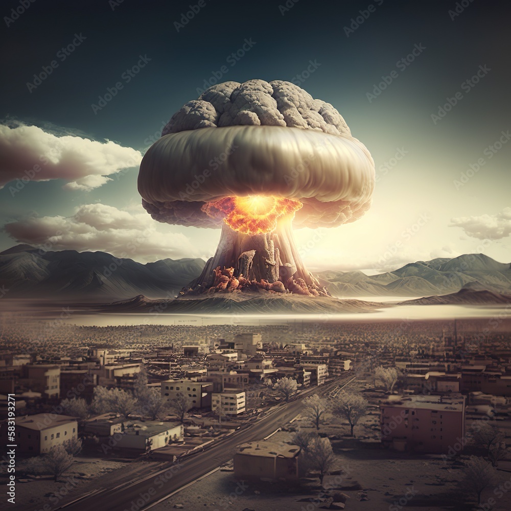 Huge nuclear bomb explosion doomsday in a post apocalyptic end of the ...