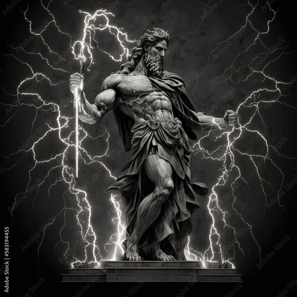 Stone statue of Zeus holding a lightning bolt Stock Illustration | Adobe Stock