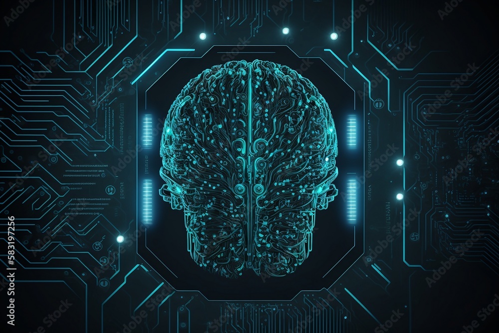 ภาพประกอบสต็อก Human brain on technology background, artificial ...