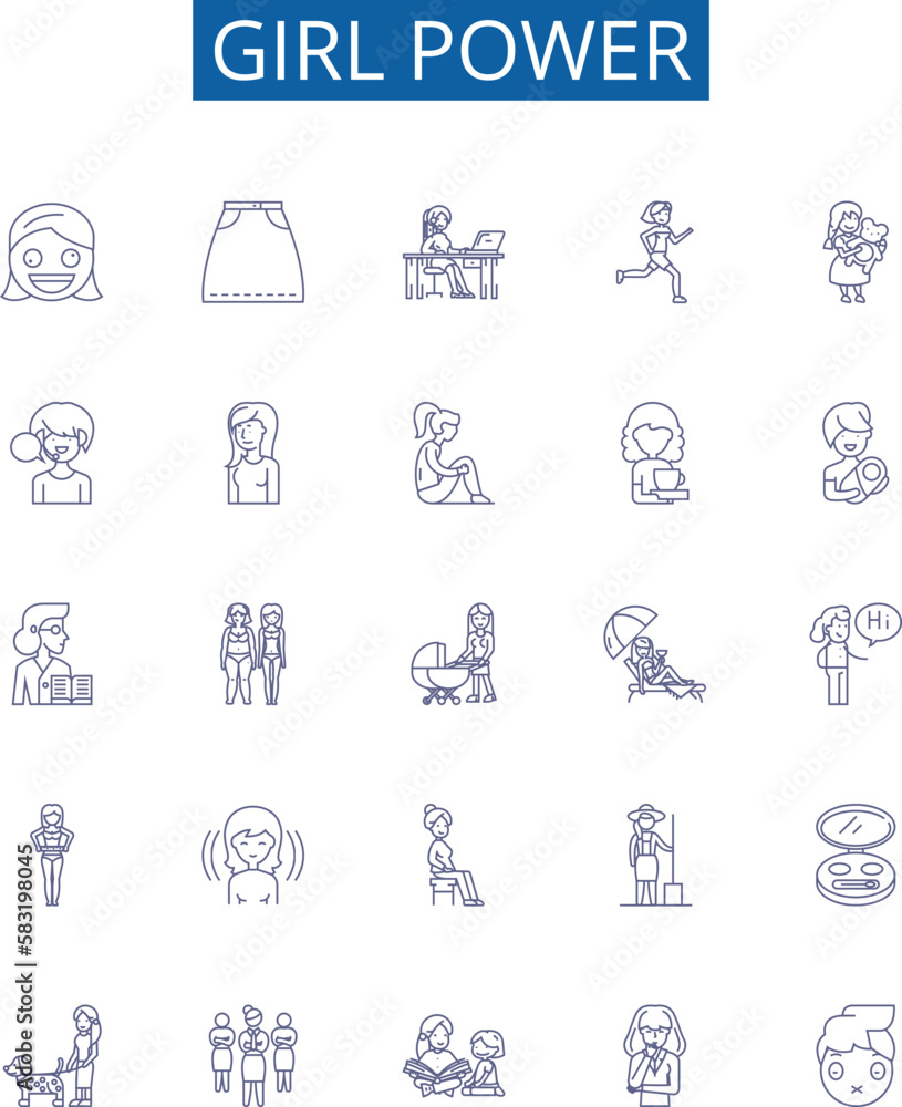 Girl power line icons signs set. Design collection of Feminism ...