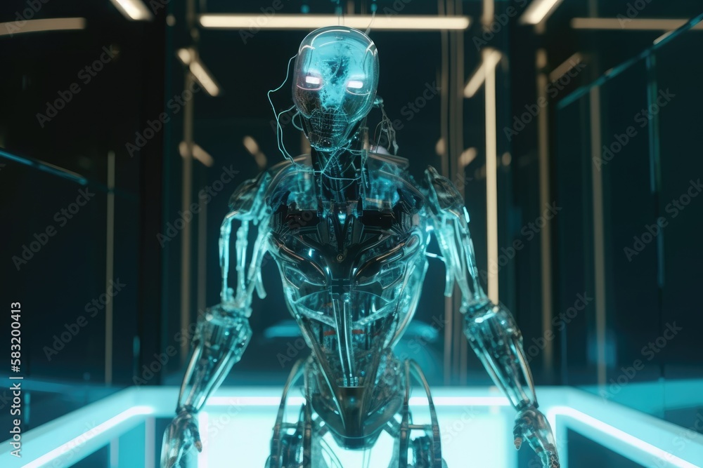 ภาพประกอบสต็อก AI takes power and becomes alive, AI robot escapes ...