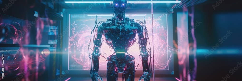 AI takes power and becomes alive, AI robot escapes, created with ...