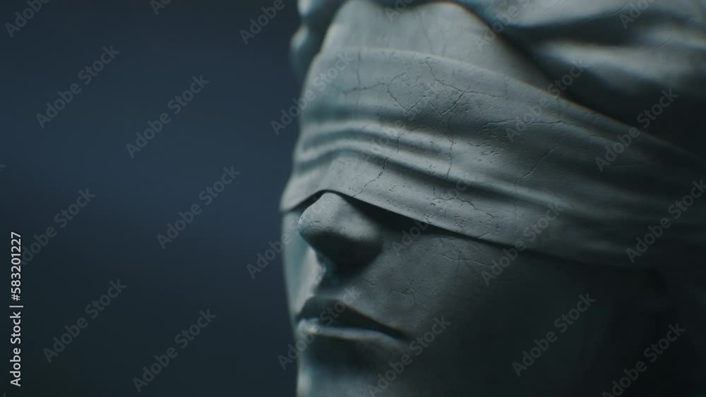 Cinematic and Atmospheric Close-up Shot of Lady Justice Sculpture Face ...