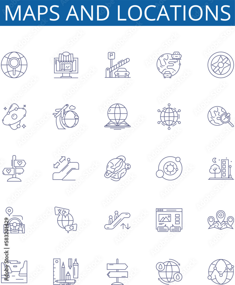 Maps and locations line icons signs set. Design collection of Maps ...