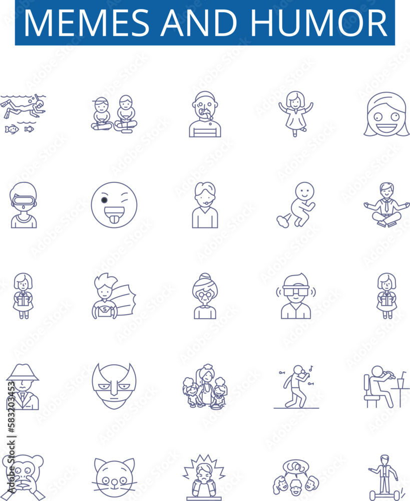 Memes and humor line icons signs set. Design collection of Memes, Humor ...
