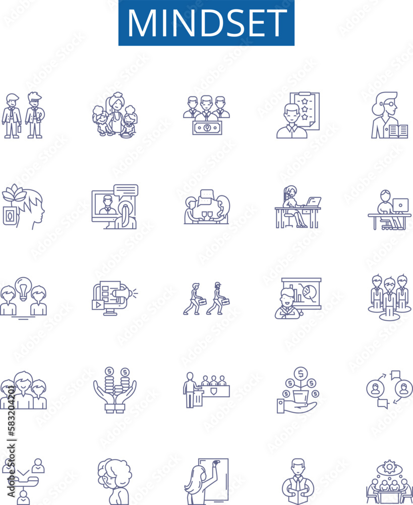 Mindset line icons signs set. Design collection of Attitude, Outlook ...