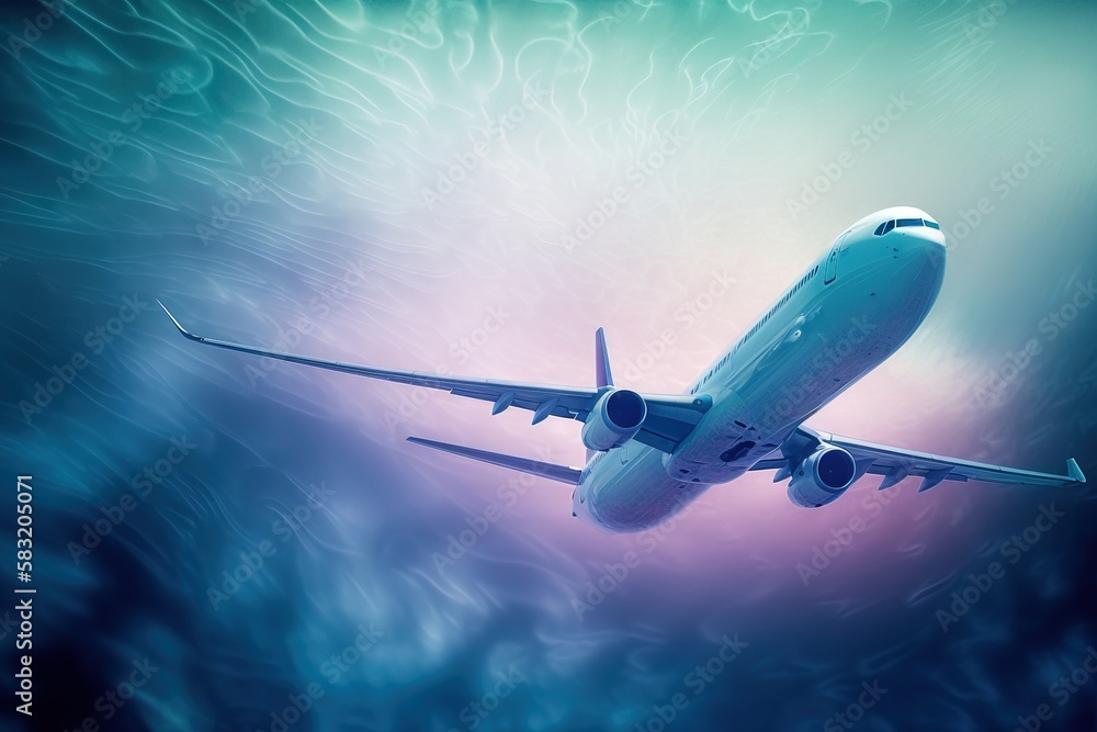 an airplane is flying in the sky with a blurry image of clouds behind ...