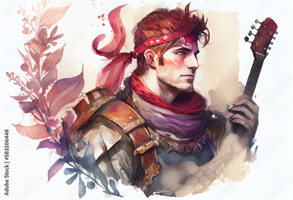 Watercolor Illustration of a Minstrel Character Portrait, Rpg, Fantasy ...