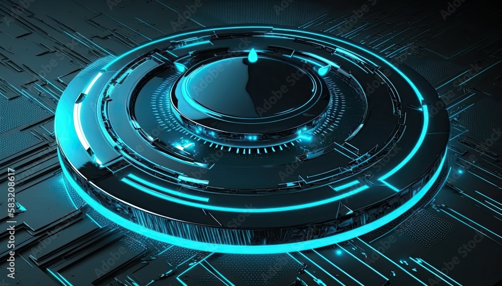 The Blue Electric Glow of the Future: A Techno Neon Laser Circle ...