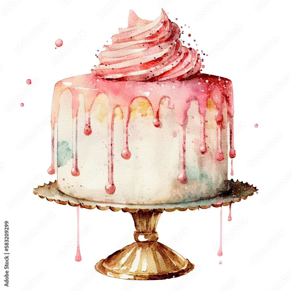 Watercolor Birthday Cake. Illustration AI Generative Stock Illustration ...