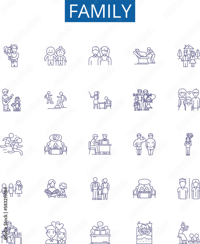 Family line icons signs set. Design collection of Kin, Relatives, Clan ...